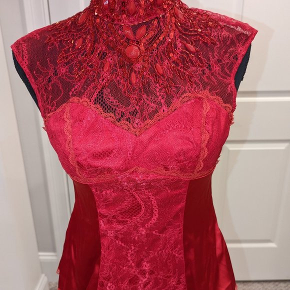 bebe | Tops | Bebe Lace Sequin And Jewel Gorgeous Red Top Xxs | Poshmark